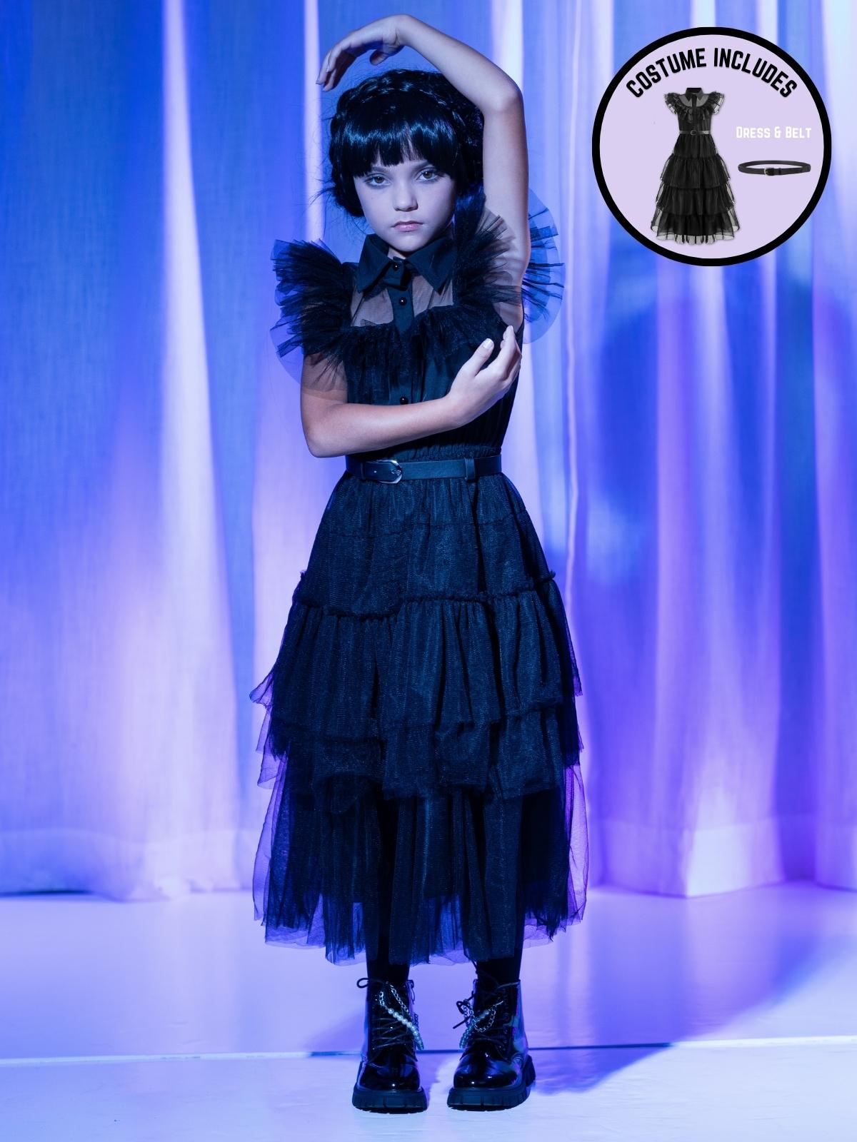 Girls Halloween Costumes | Prom Dance Wednesday Black Tulle Dress – Mia ...