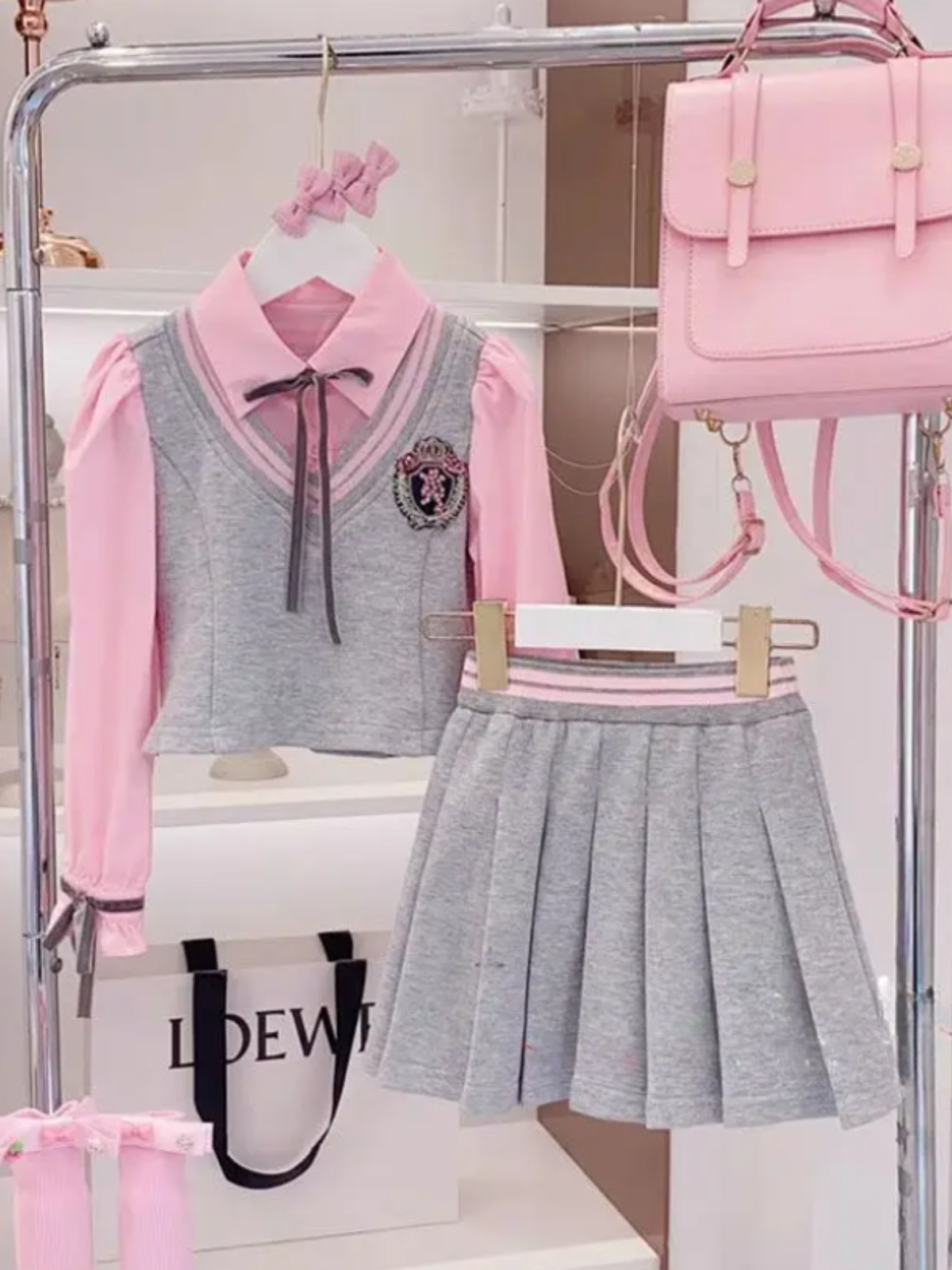 Girls' Elegant Pink and Grey School Uniform Set – Mia Belle Girls
