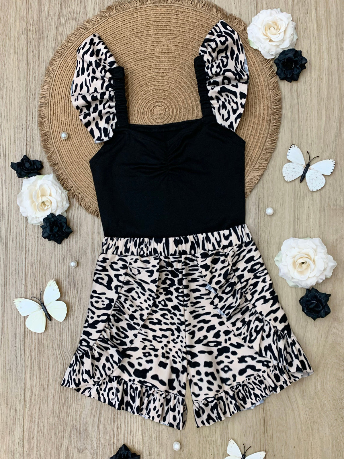 Mia Belle Girls Leopard Print Top and Short Set | Girls Spring Outfits