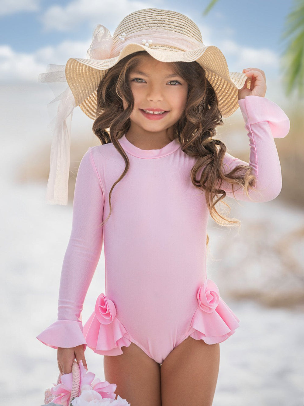 Rose Petal Rash Guard One-Piece Swimsuit – Mia Belle Girls