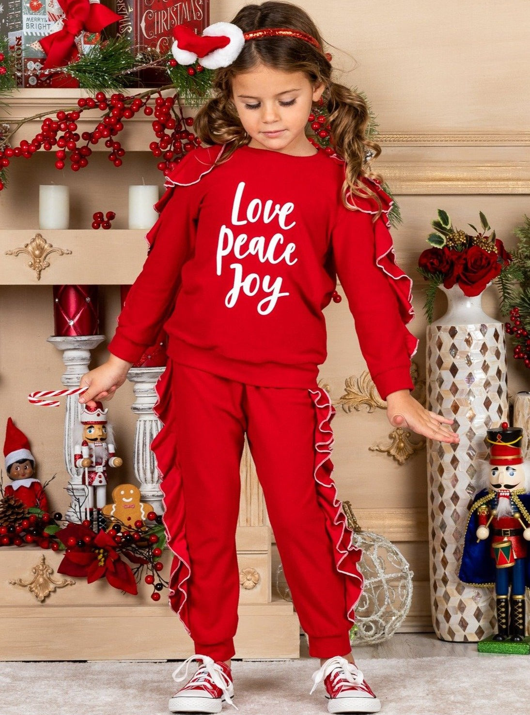 Cute Winter Sets | Girls Love Peace Joy Cascading Ruffle Jogger Set ...