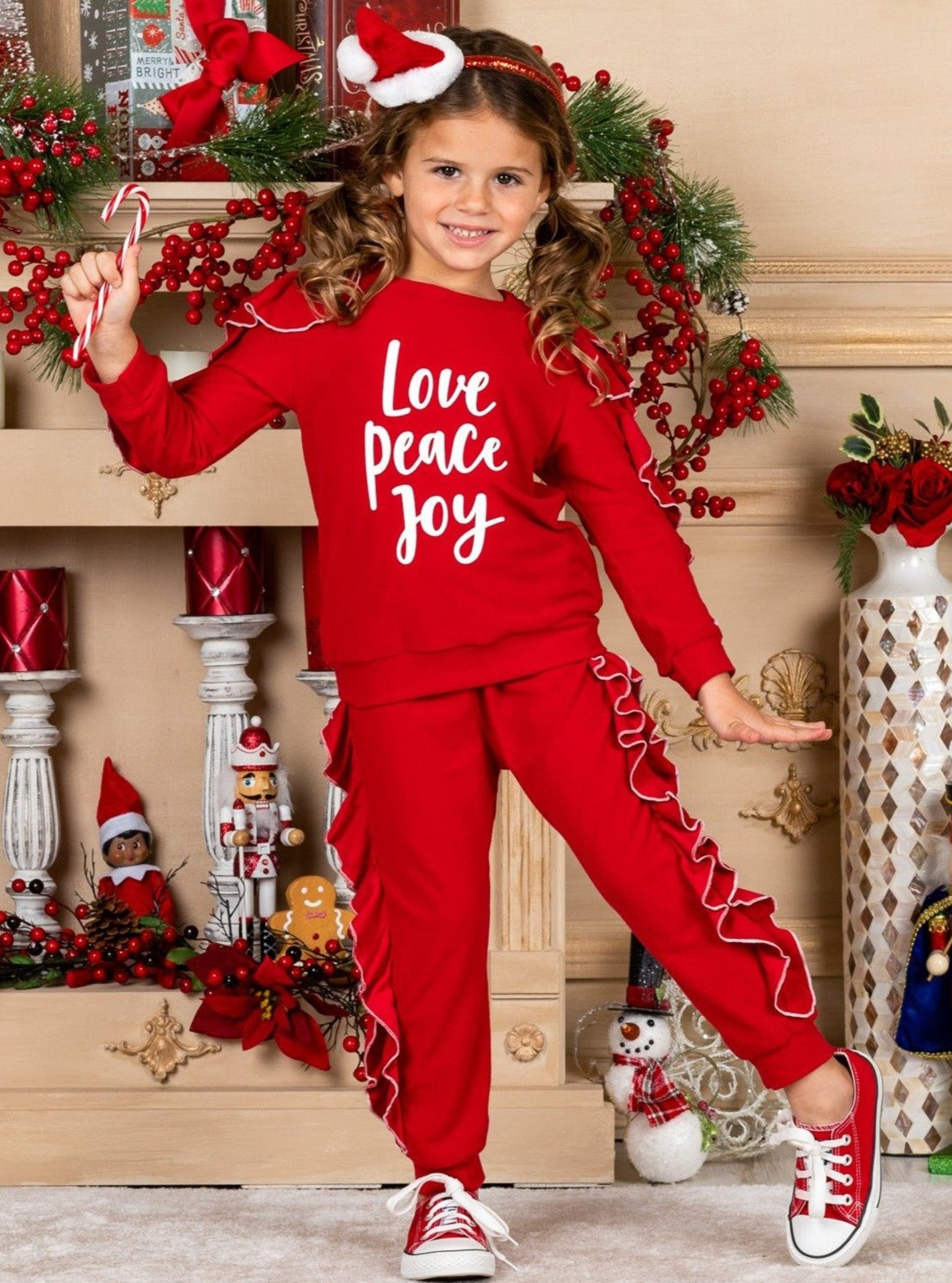 Cute Winter Sets | Girls Love Peace Joy Cascading Ruffle Jogger Set ...