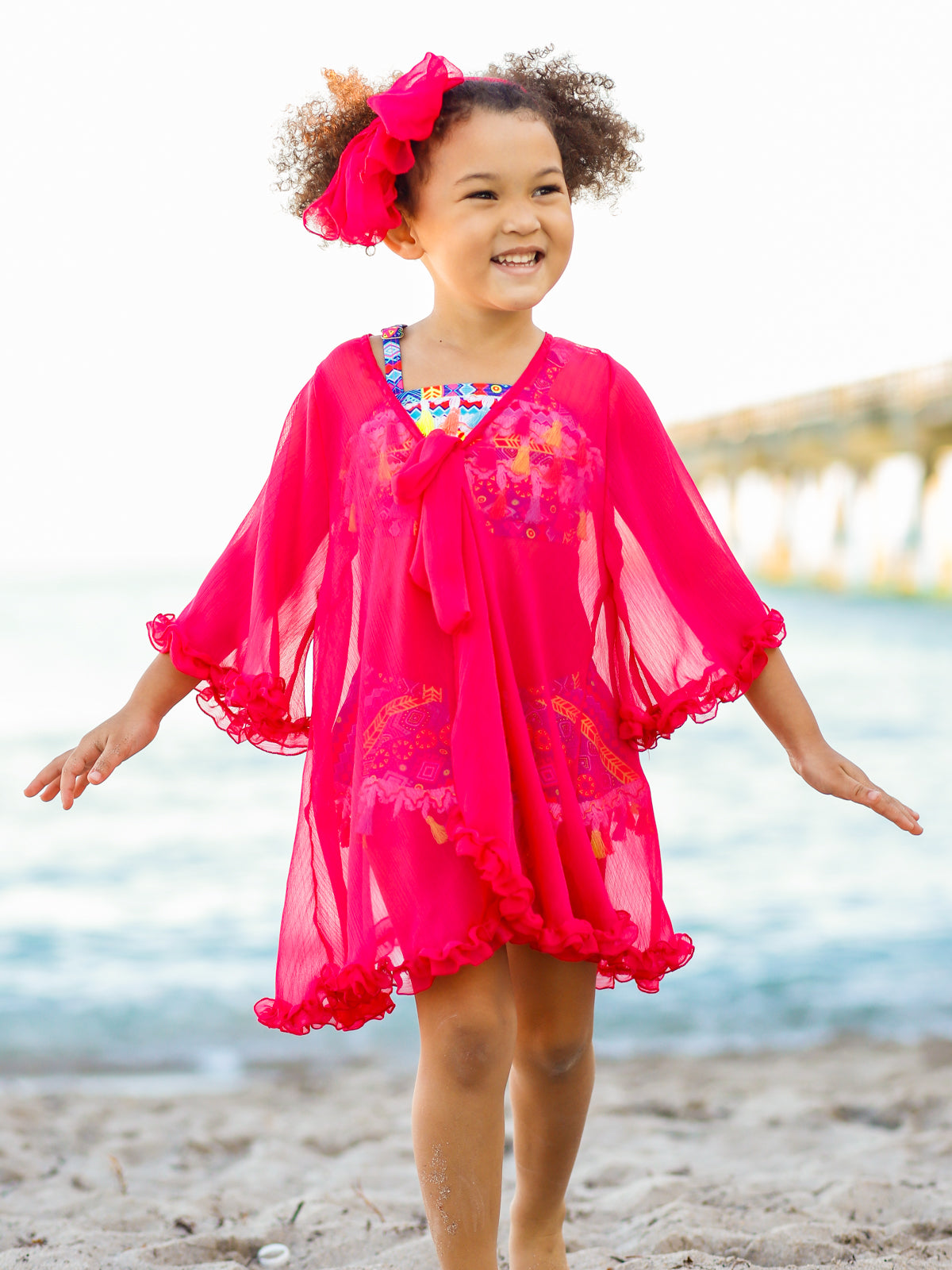 Girls Sheer Kaftan Ruffle Cover-Up – Mia Belle Girls