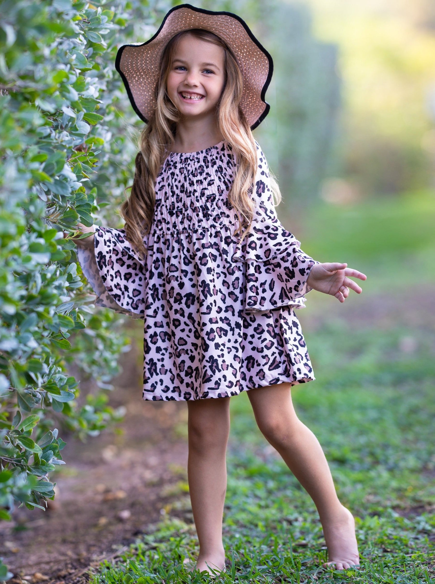 Toddler Spring Dresses | Girls Ruffled Sleeve Pink Leopard Print Dress ...