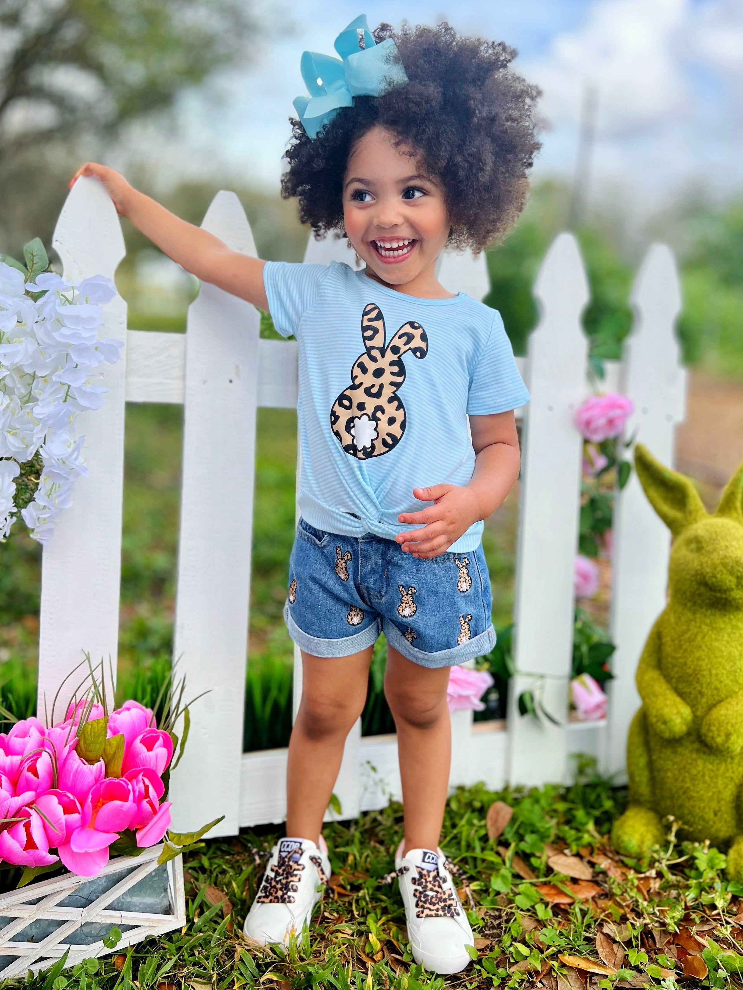 Girls Striped Leopard Bunny Top & Denim Shorts Set - Mia Bella Girls ...