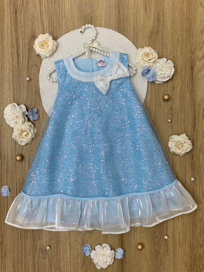 Sparkly Blue Bow Ruffle Dress – Mia Belle Girls