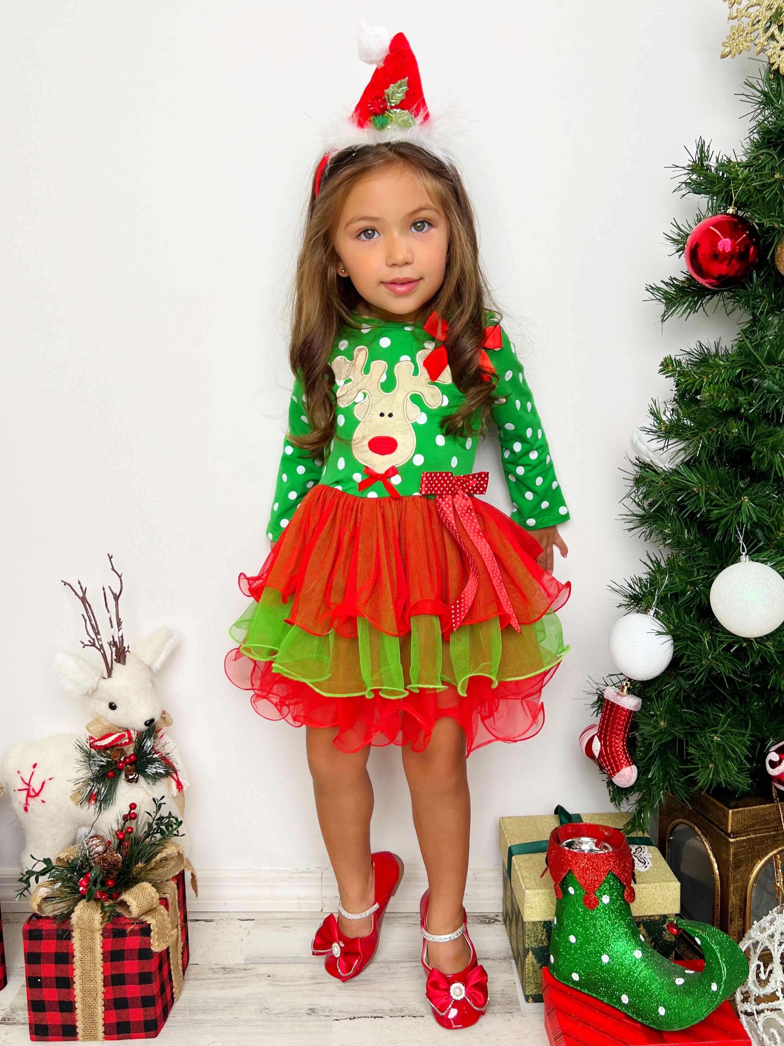 Christmas Dresses | Girls Polka Dot Bodice Christmas Tiered Tutu Dress ...