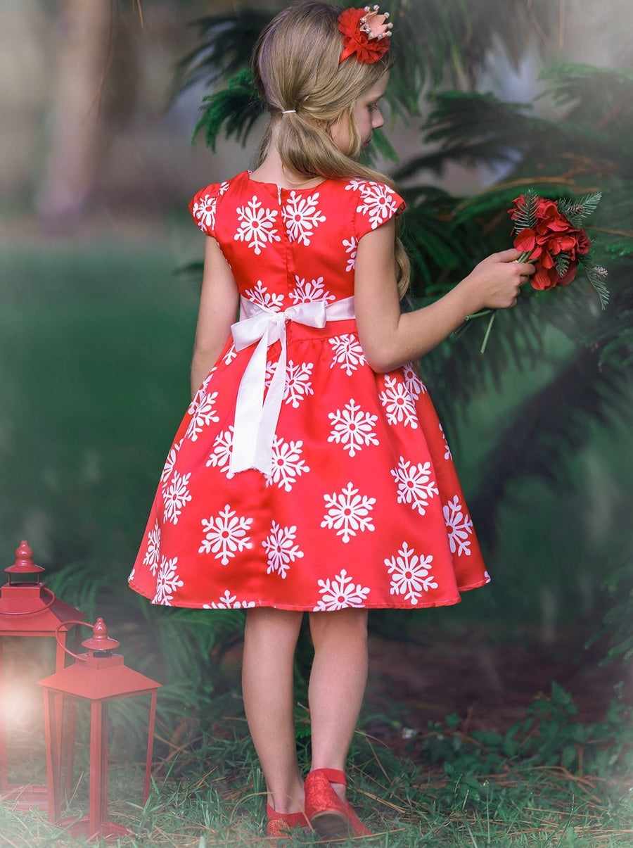 Winter Formal Dresses | Girls Red Cap Sleeve Snowflake Holiday Dress ...