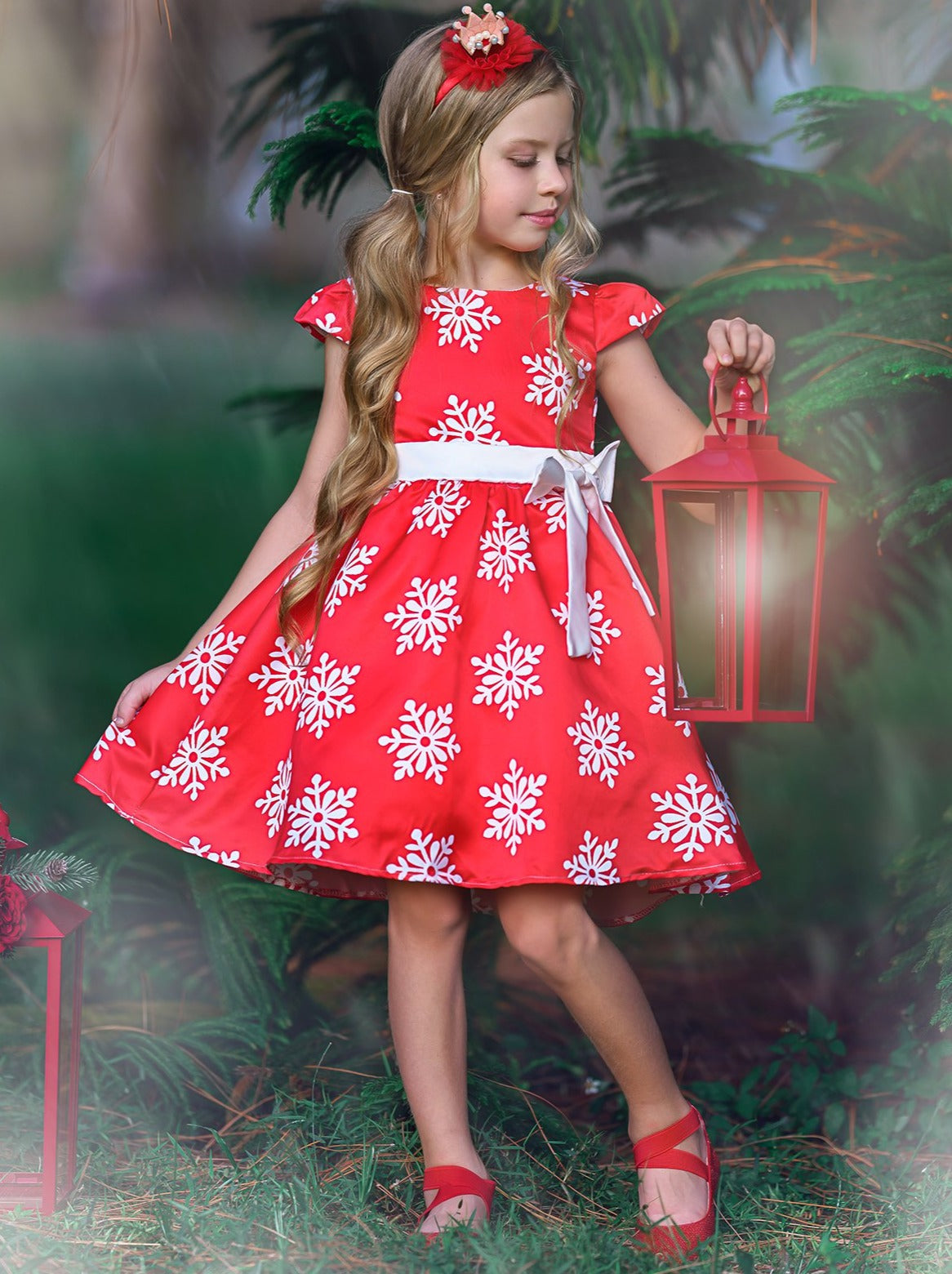 Winter Formal Dresses | Girls Red Cap Sleeve Snowflake Holiday Dress ...