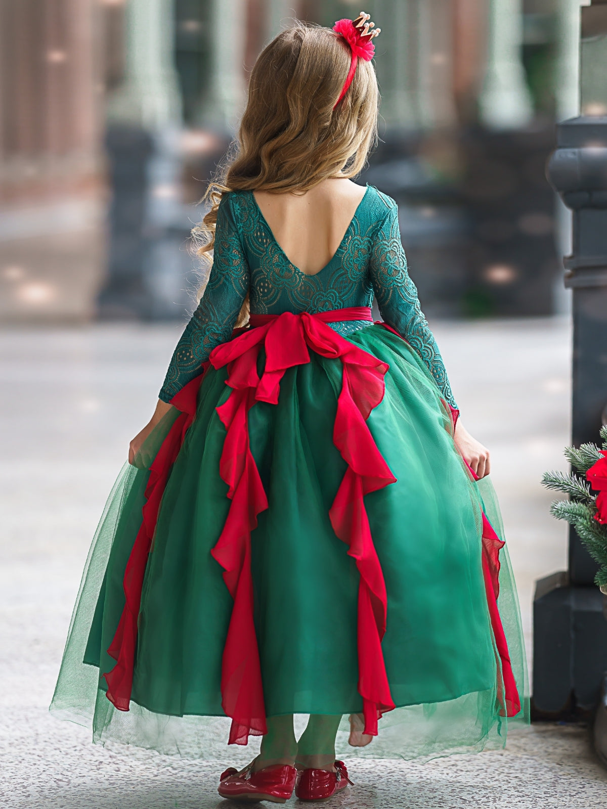 Girls Winter Formal Wear | Long Lace Sleeve Princess Holiday Gown – Mia ...