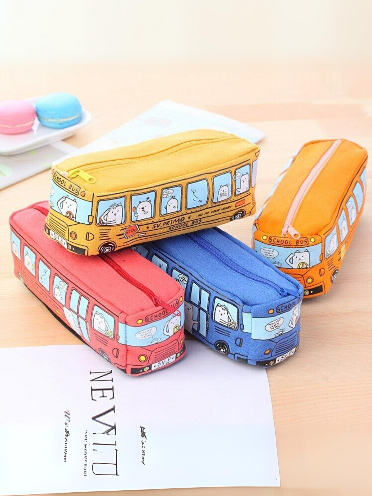 Cartoon School Bus Pencil Case - Fun and Spacious Stationery Organizer ...