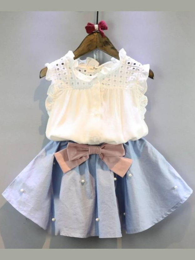 Cute Outfits For Girls | Eyelet Blouse & Pearl Pleated Skirt Set – Mia ...
