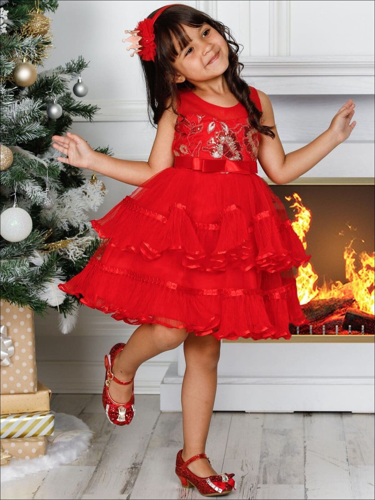 Girls Winter Formal Dress | Chiffon Embroidered Tiered Holiday Dress ...