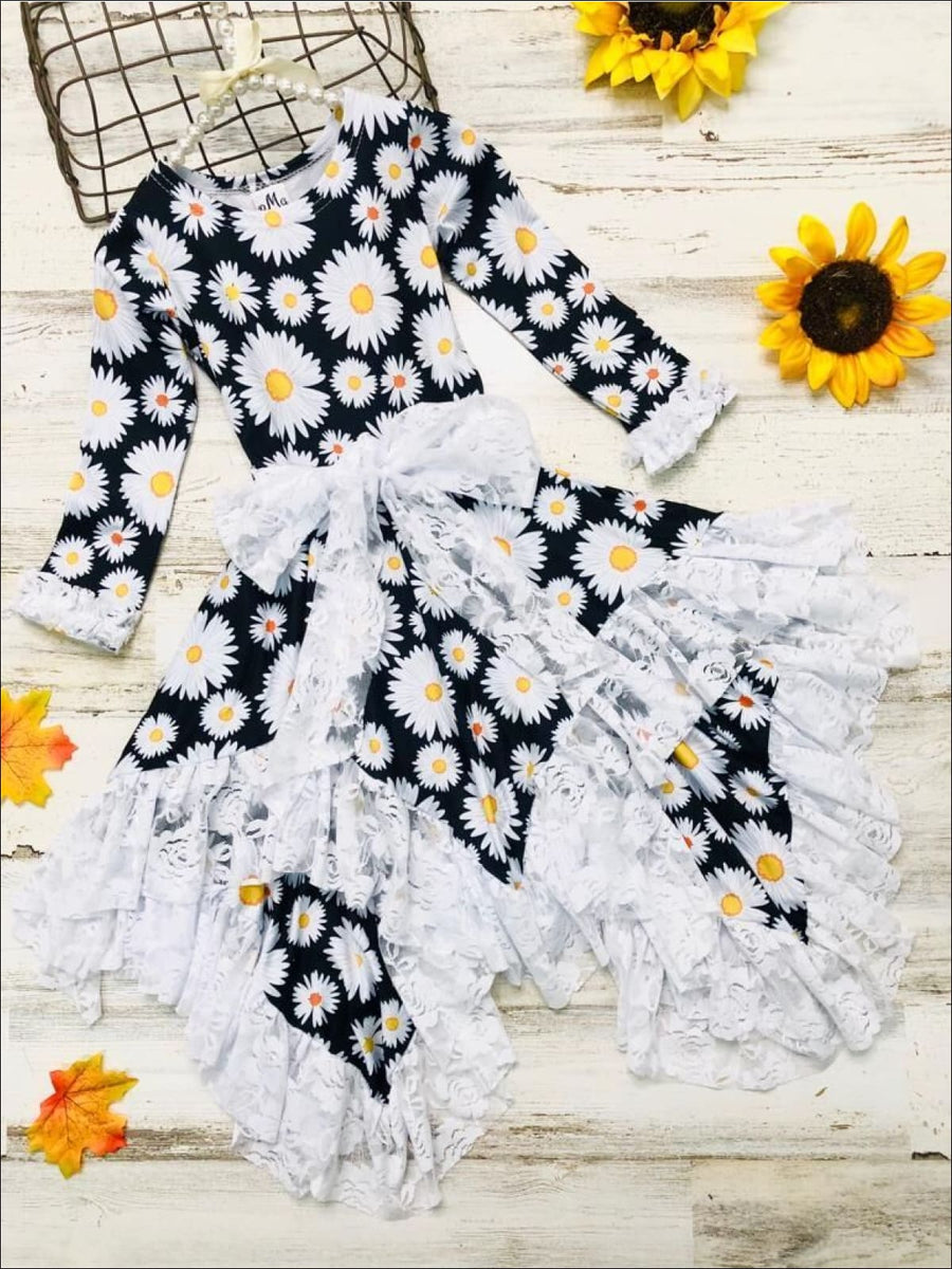 Girls Double Layer Handkerchief Dress with Lace Ruffles – Mia Belle Girls