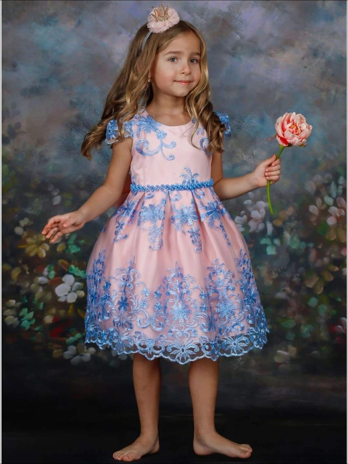 Toddler Spring Party Dresses | Girls Blue Floral Lace Princess Dress ...