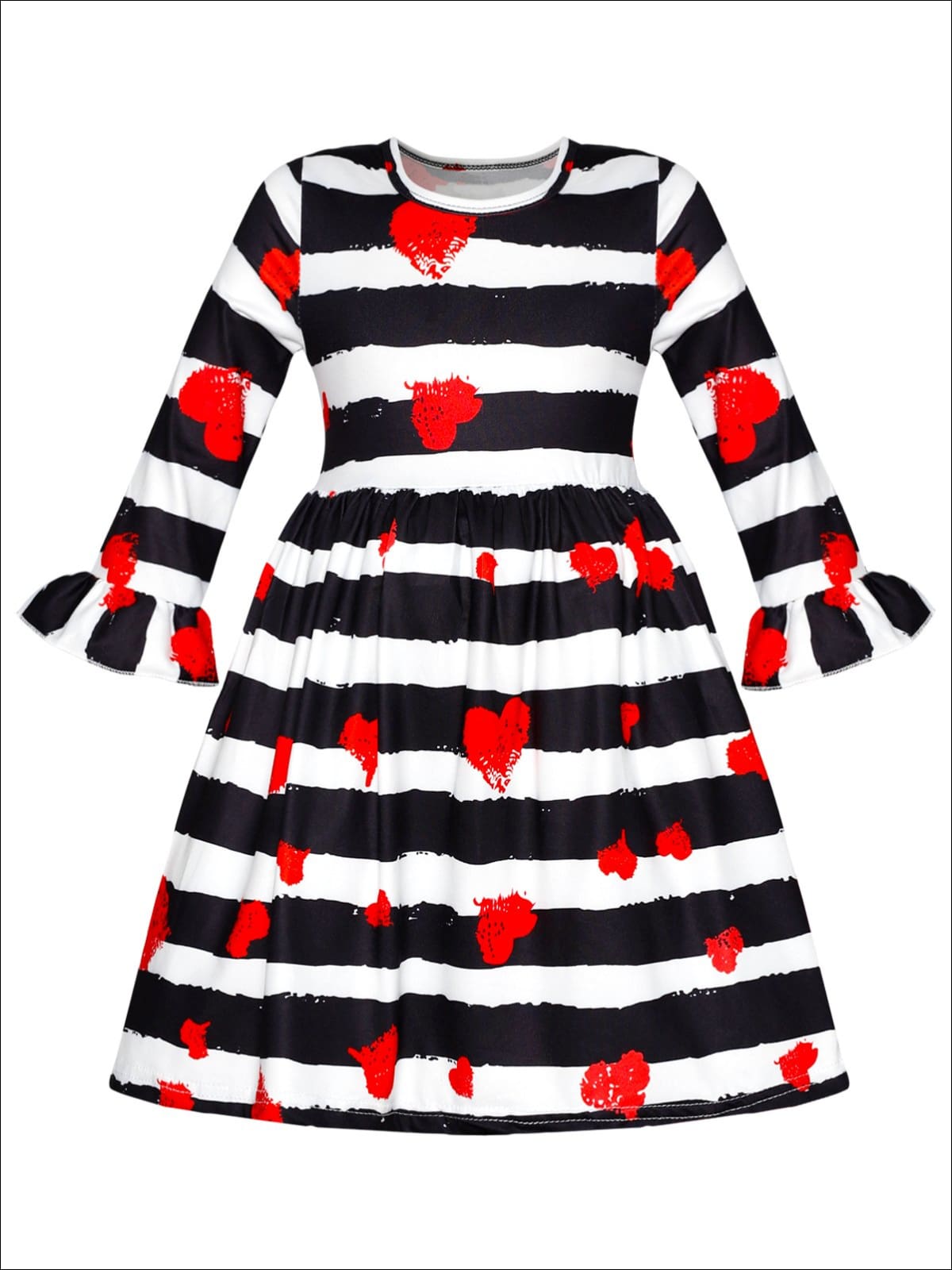 Kids Valentine's Day Dress | Girls Stripe Heart Print Ruffle Dress ...
