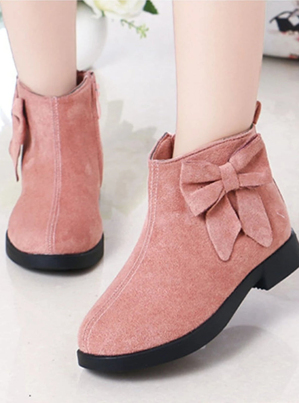Girls Suede Bow Side Ankle Booties – Mia Belle Girls