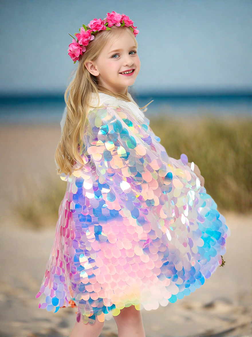 Kids Halloween Accessories | Mermaid Sequin Cape | Mia Belle Girls
